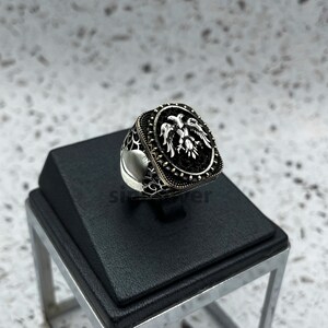 Solid 925 Sterling Silver Double Head Seljuk Eagle Men's and Women's ...