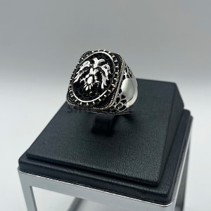 Solid 925 Sterling Silver Double Head Seljuk Eagle Men's and Women's ...