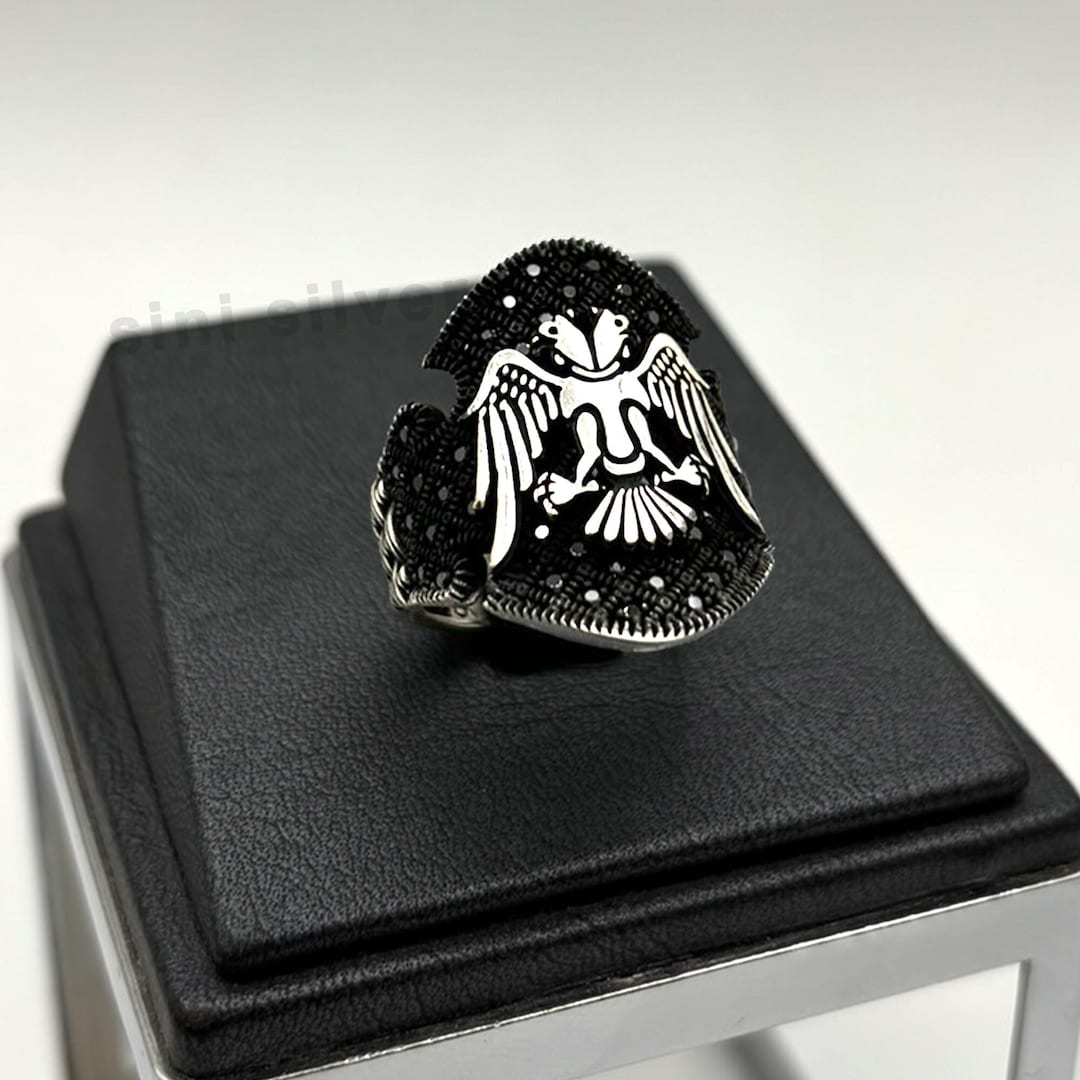 925 Sterling Silver Micro Zircon Two Head Eagle Unisex Ring, Sini ...