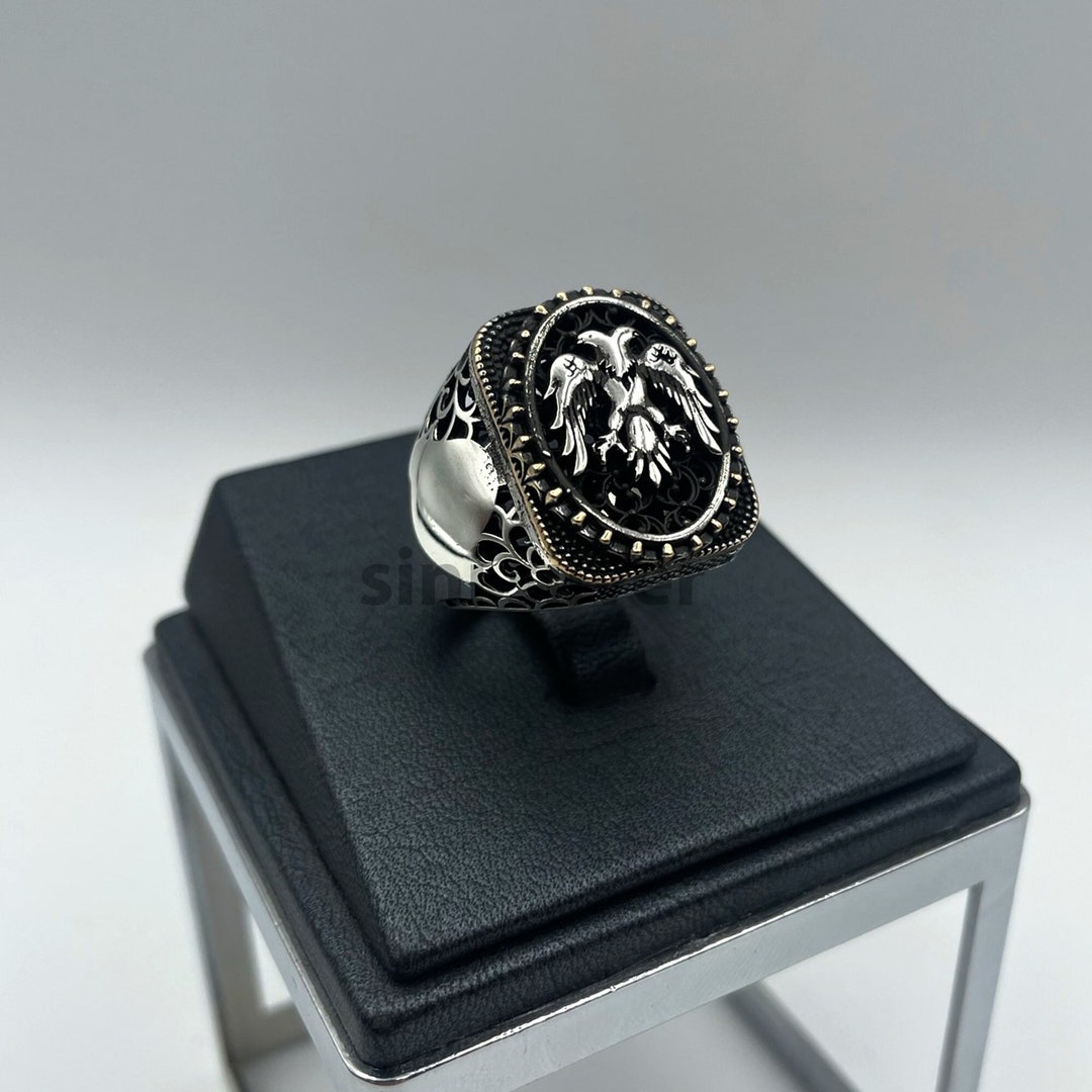 Solid 925 Sterling Silver Double Head Seljuk Eagle Men's and Women's ...