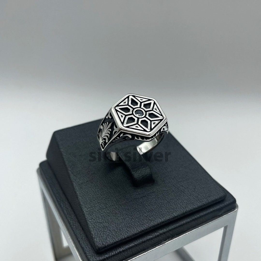 925 Sterling Silver Black Stone Men's and Women's Ring, Sini Design ...