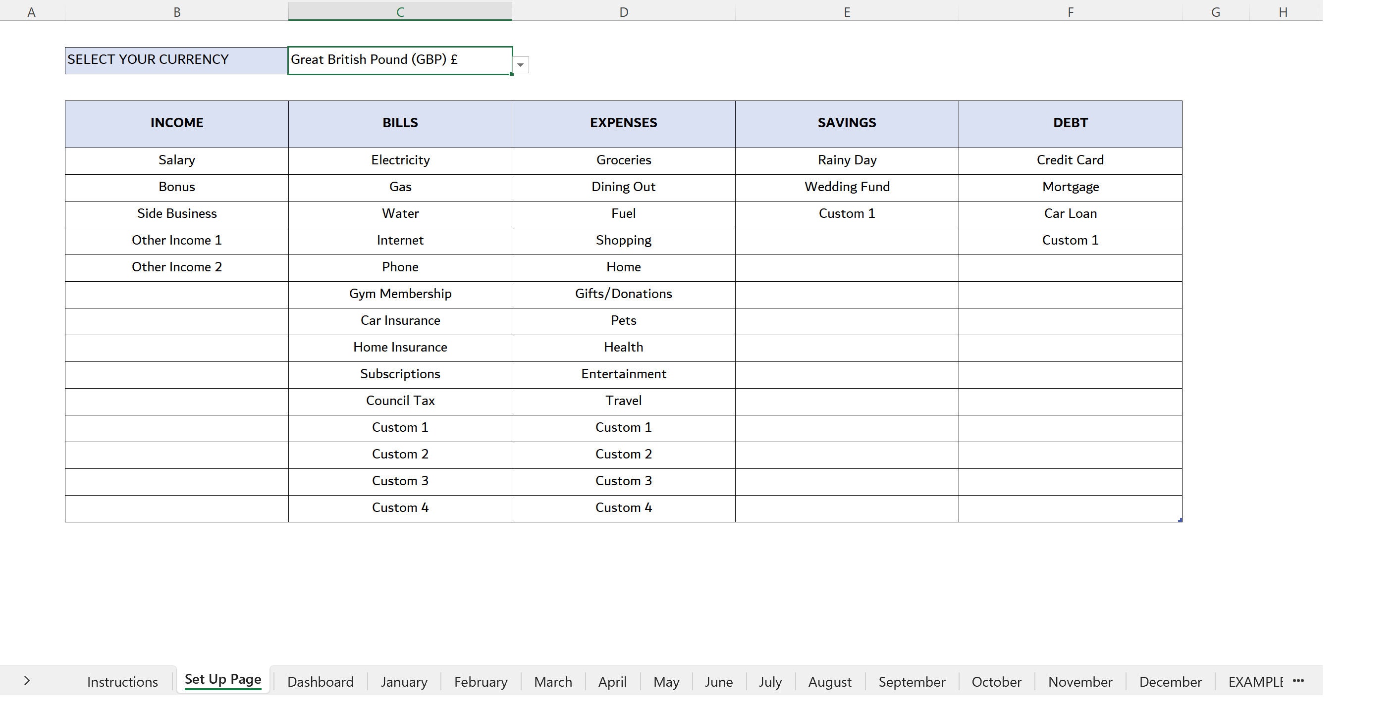 Monthly Budget Spreadsheet Etsy