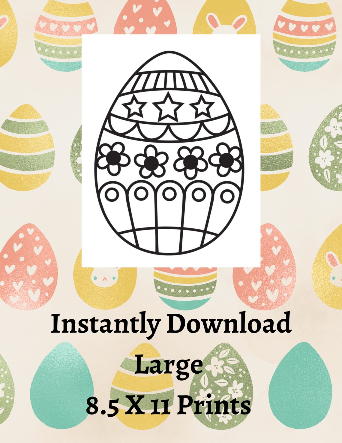 Large Printable Easter Egg Coloring Pages INSTANT DOWNLOAD Kids and Toddlers Activity - Etsy