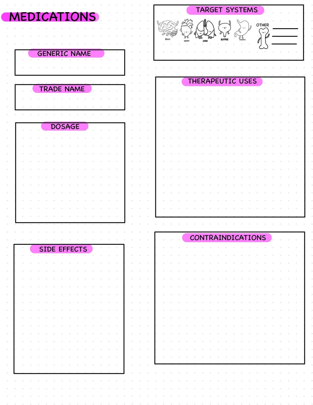 FILLABLE Nursing School Pharmacology Template Printable Pharmacology ...