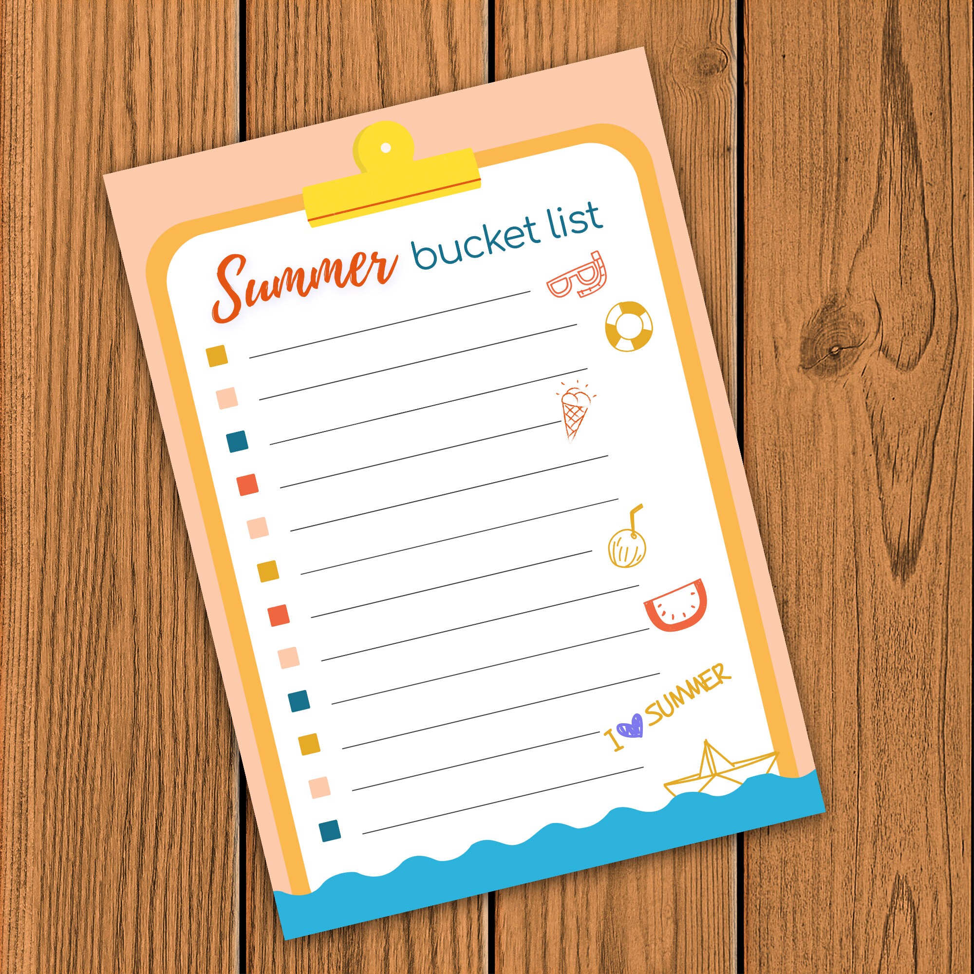 Summer Bucket List Printable, Summer Break Bucket List Template, Summer ...
