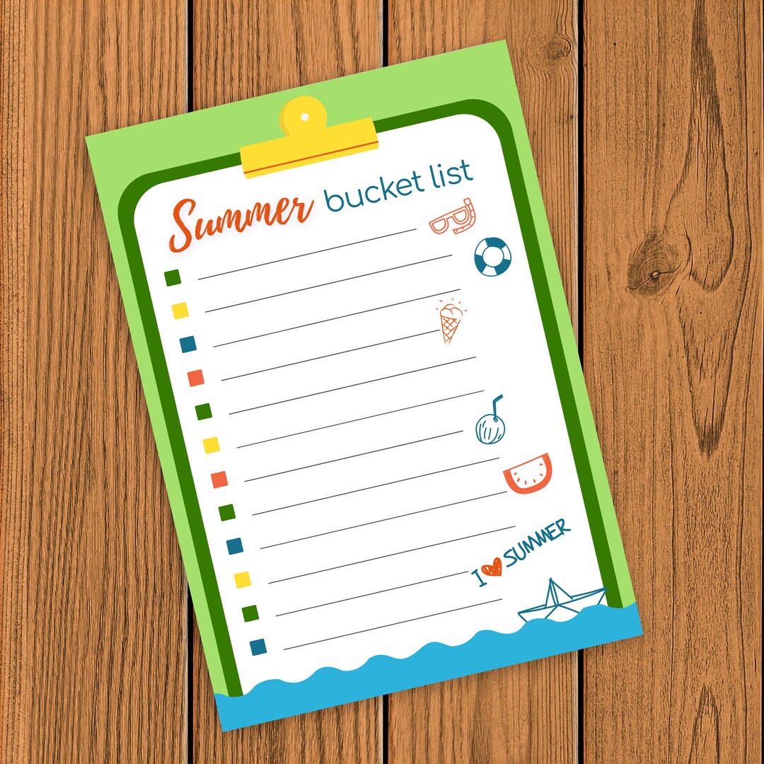 Summer Bucket List Printable, Summer Break Bucket List Template, Summer ...
