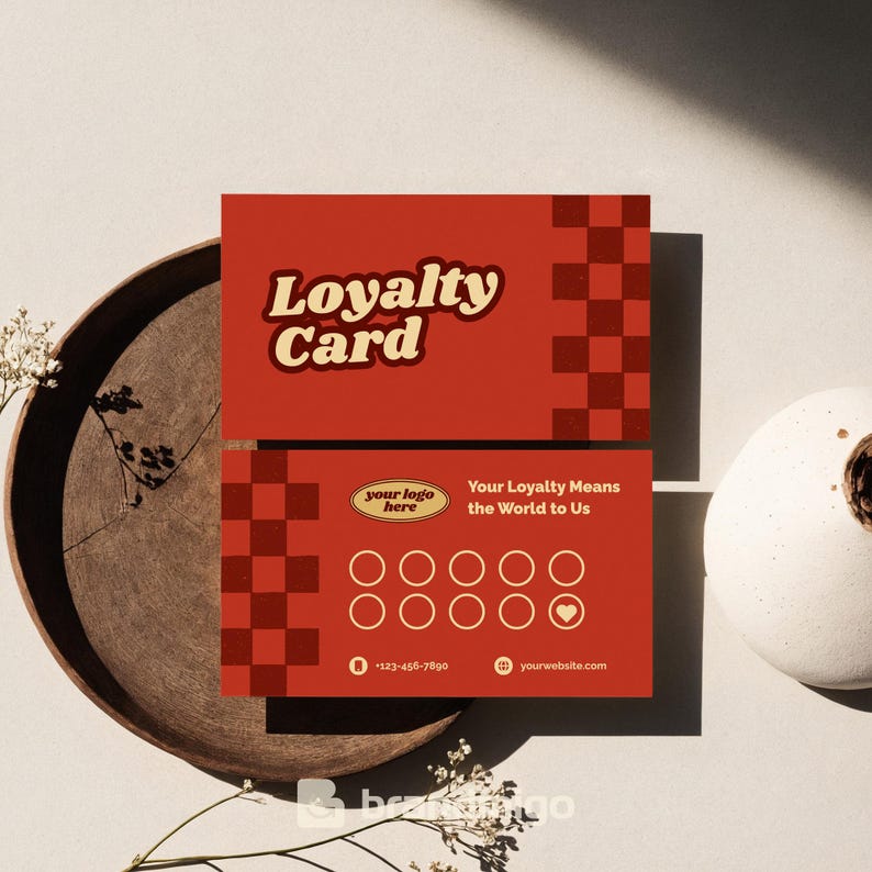 Retro Loyalty Card Template Canva | Editable 70s Style Punch Card ...