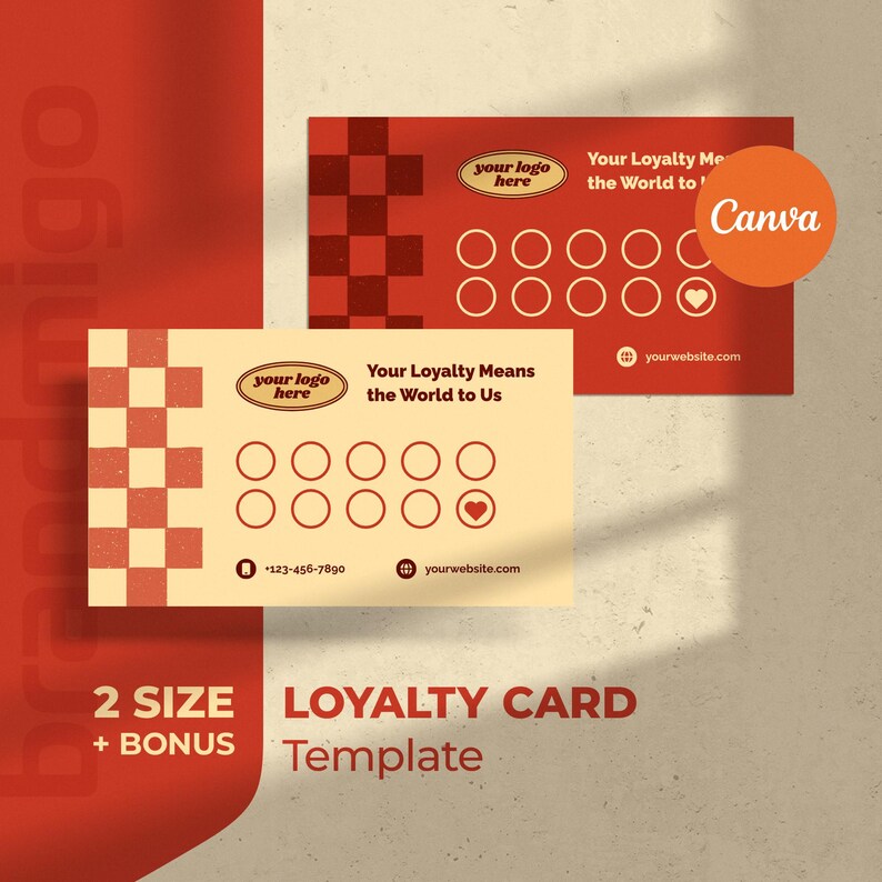 Retro Loyalty Card Template Canva | Editable 70s Style Punch Card ...