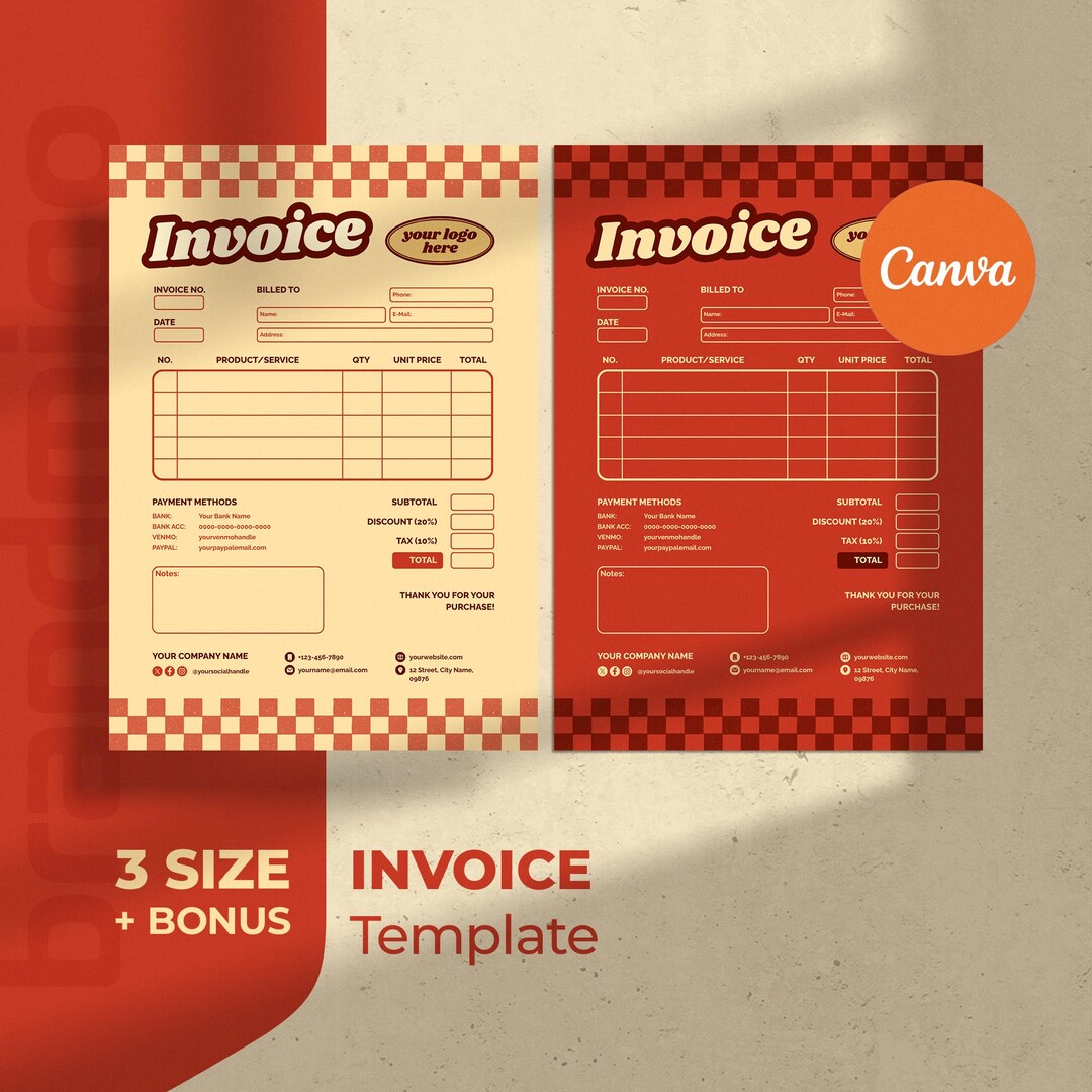 Retro Invoice Template Canva | Groovy 70s Business Invoice | Editable ...