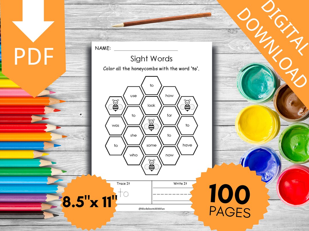 100 Sight Words Worksheet Printable Instant Download Kindergarten Grade ...