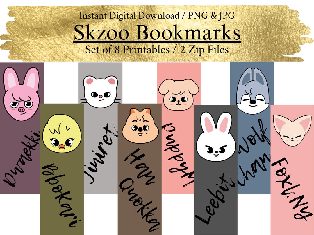 Stray Kids Printable Bookmarks Skzoo set of 8 Instant Digital Download ...