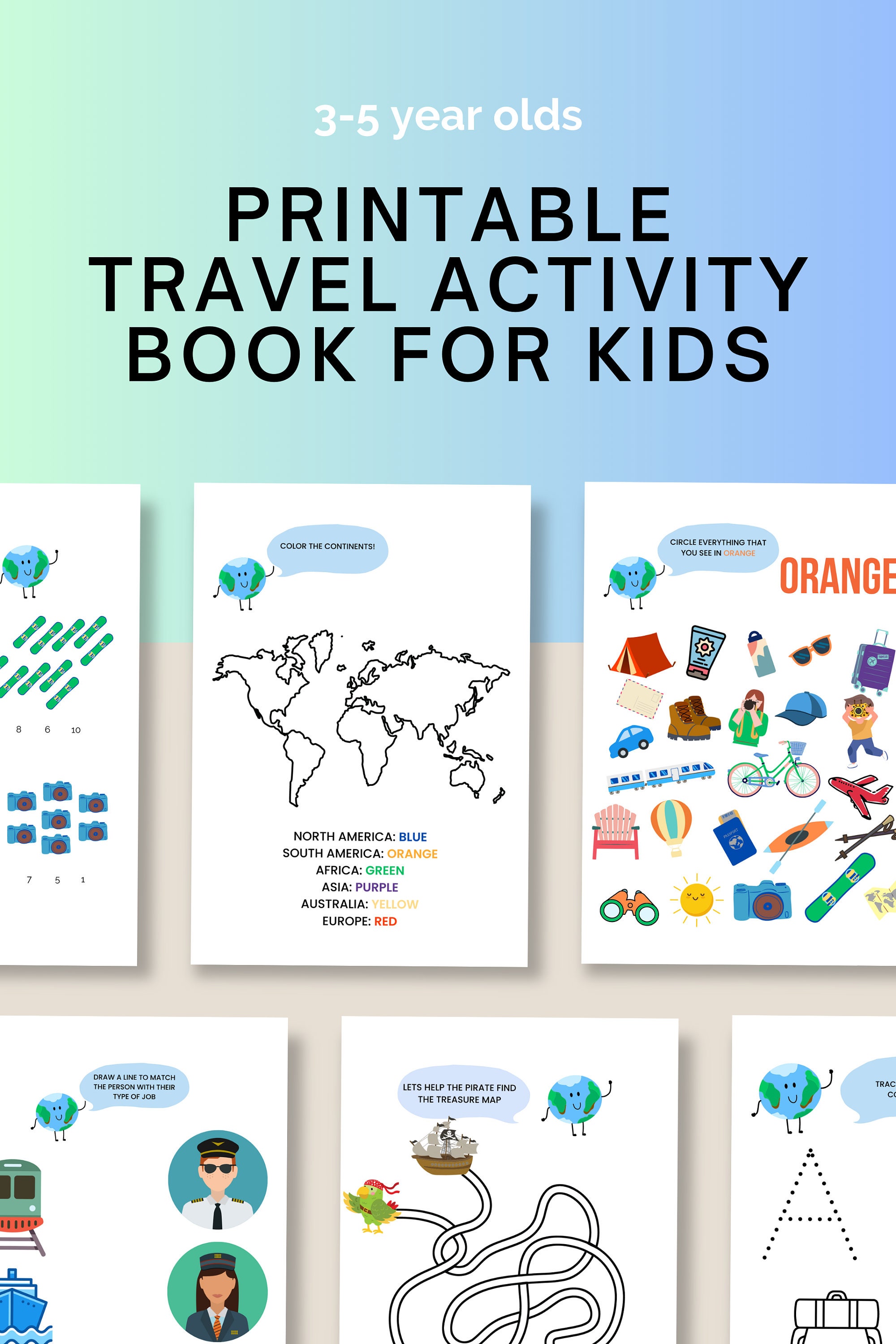 Kids Travel Activity Book: Ages 3-5 Activity Book, Toddler Activity ...