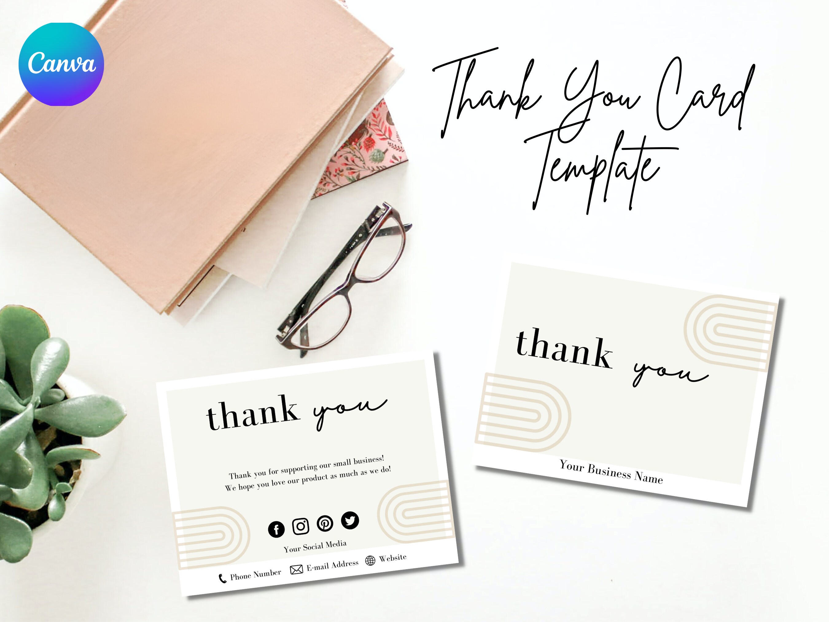 Canva Thank You Card Template, Business Thank You Card Template ...