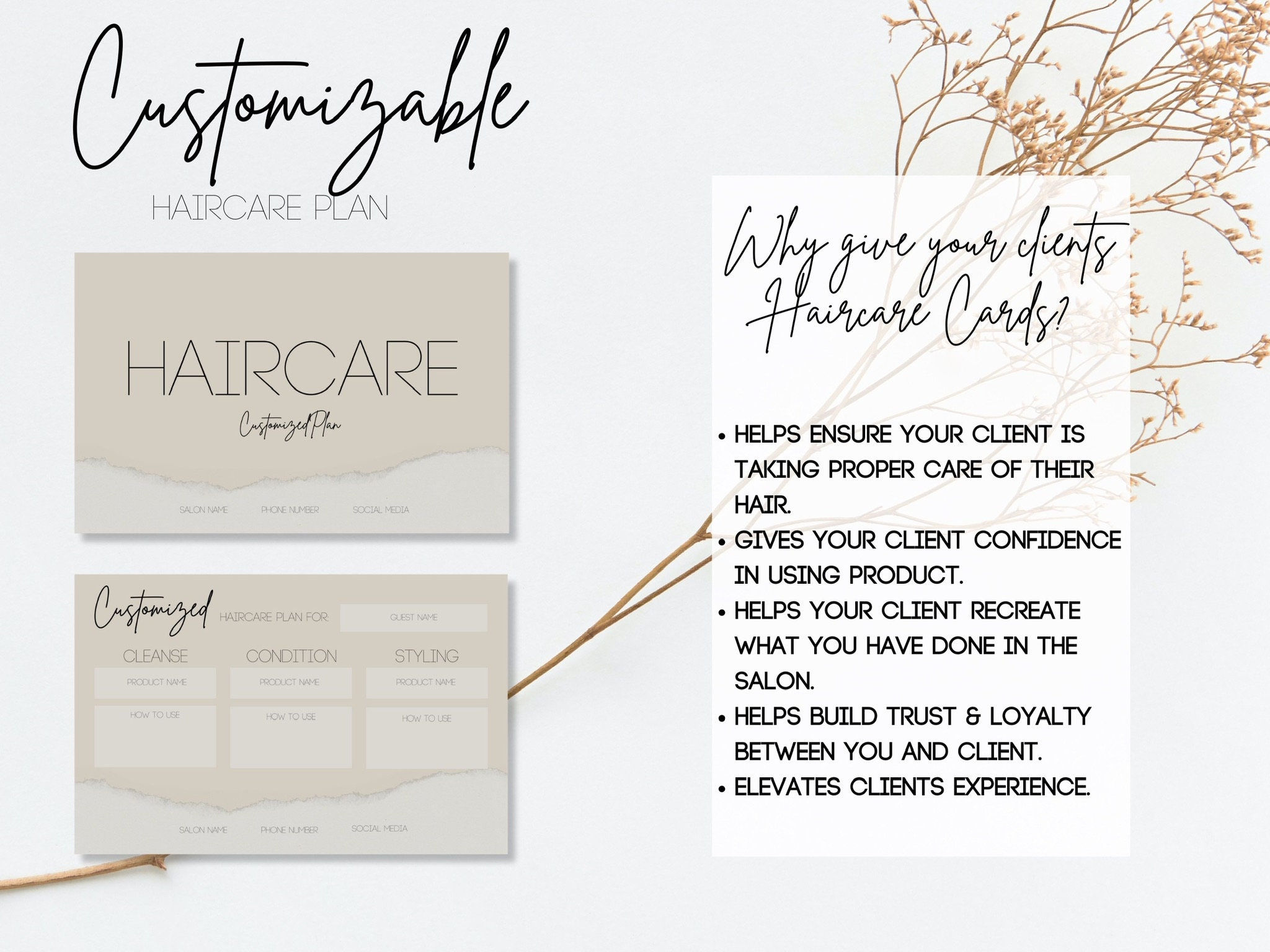 Haircare Plan, Editable Hairstylist Haircare Card, Hair Product ...