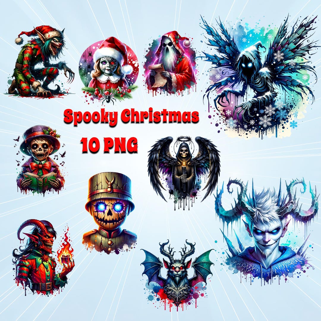 Spooky Christmas PNG Bundle, Halloween Christmas Graphic Set, Creepy ...