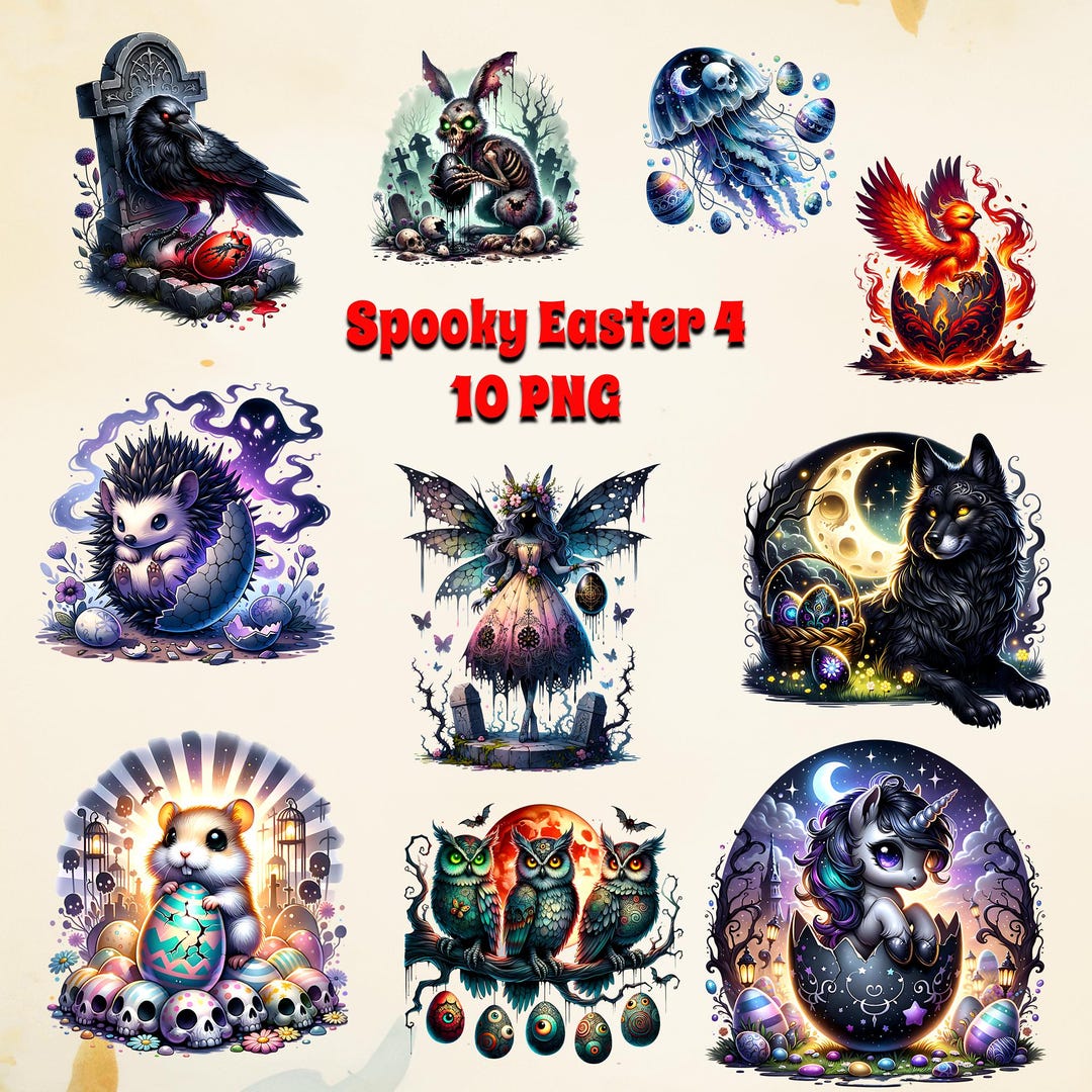 Spooky Easter PNG Bundle, Horror Easter Graphic Set, Creepy Holiday ...