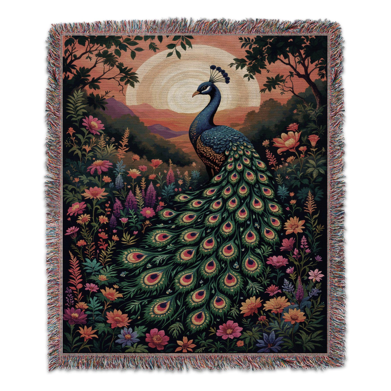 Peacock Woven Blanket: Nature Inspired Garden Scene Throw - Etsy