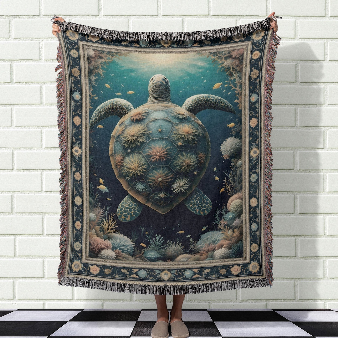 Sea Turtle Woven Blanket: Underwater Marine Life Throw - Etsy