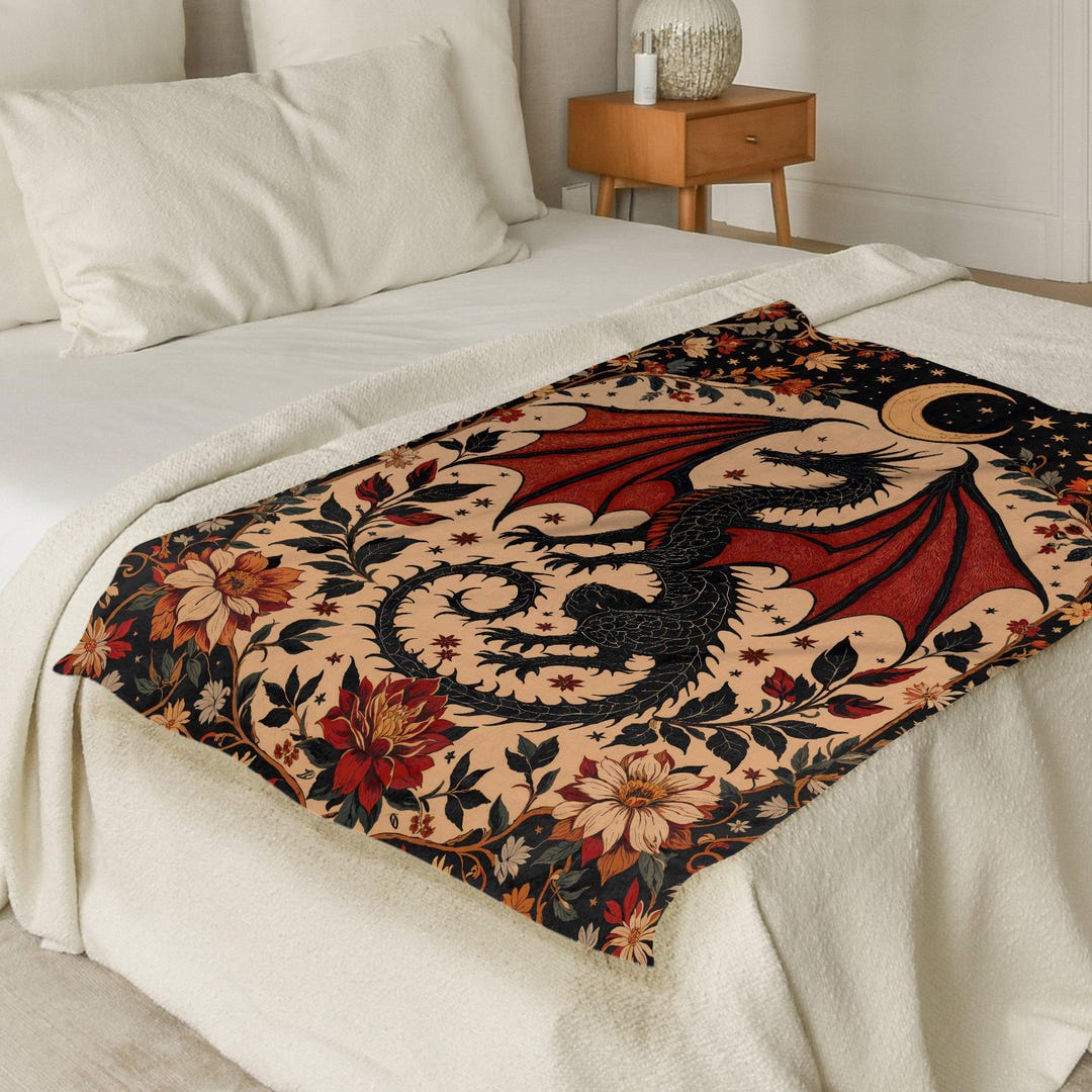 Gothic Dragon Fleece Blanket: Medieval Bedroom Decor Throw - Etsy