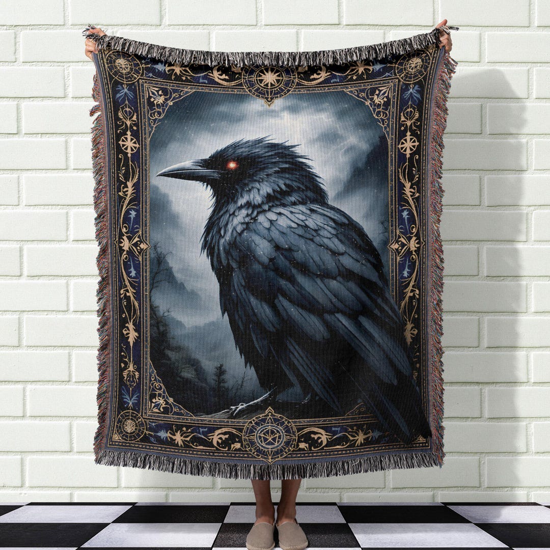 Mystical Raven Woven Blanket, Gothic Crow Design, Black Raven Cozy ...