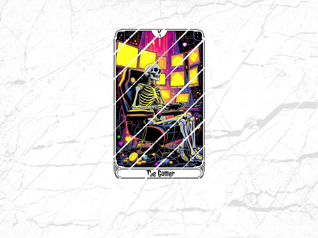 Gamer Tarot Card Digital Download, Fun Skeleton Gamer Art, Use on ...