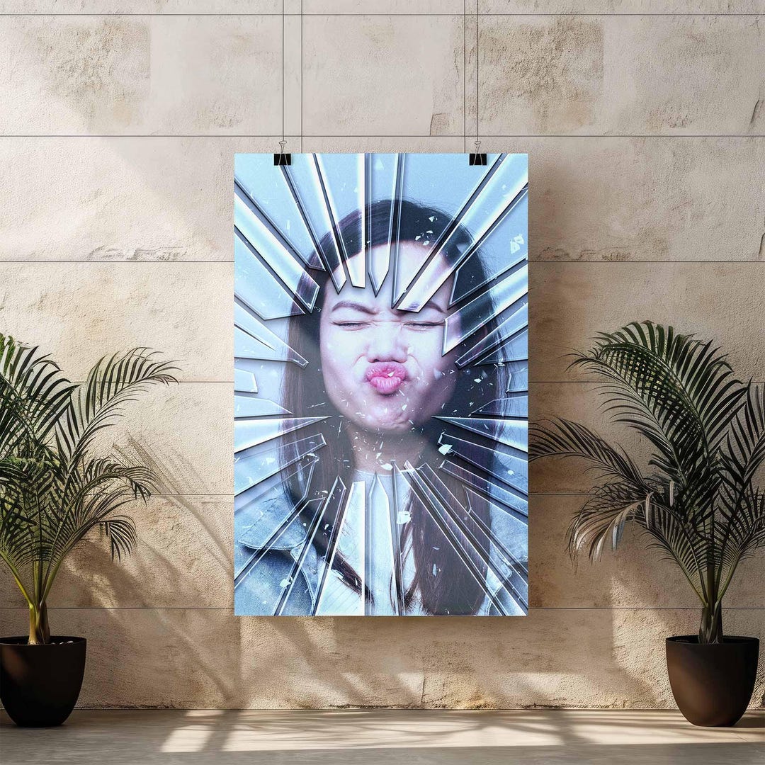 Custom Broken Glass Portrait Poster From Photo, Unique Shattered Glass ...