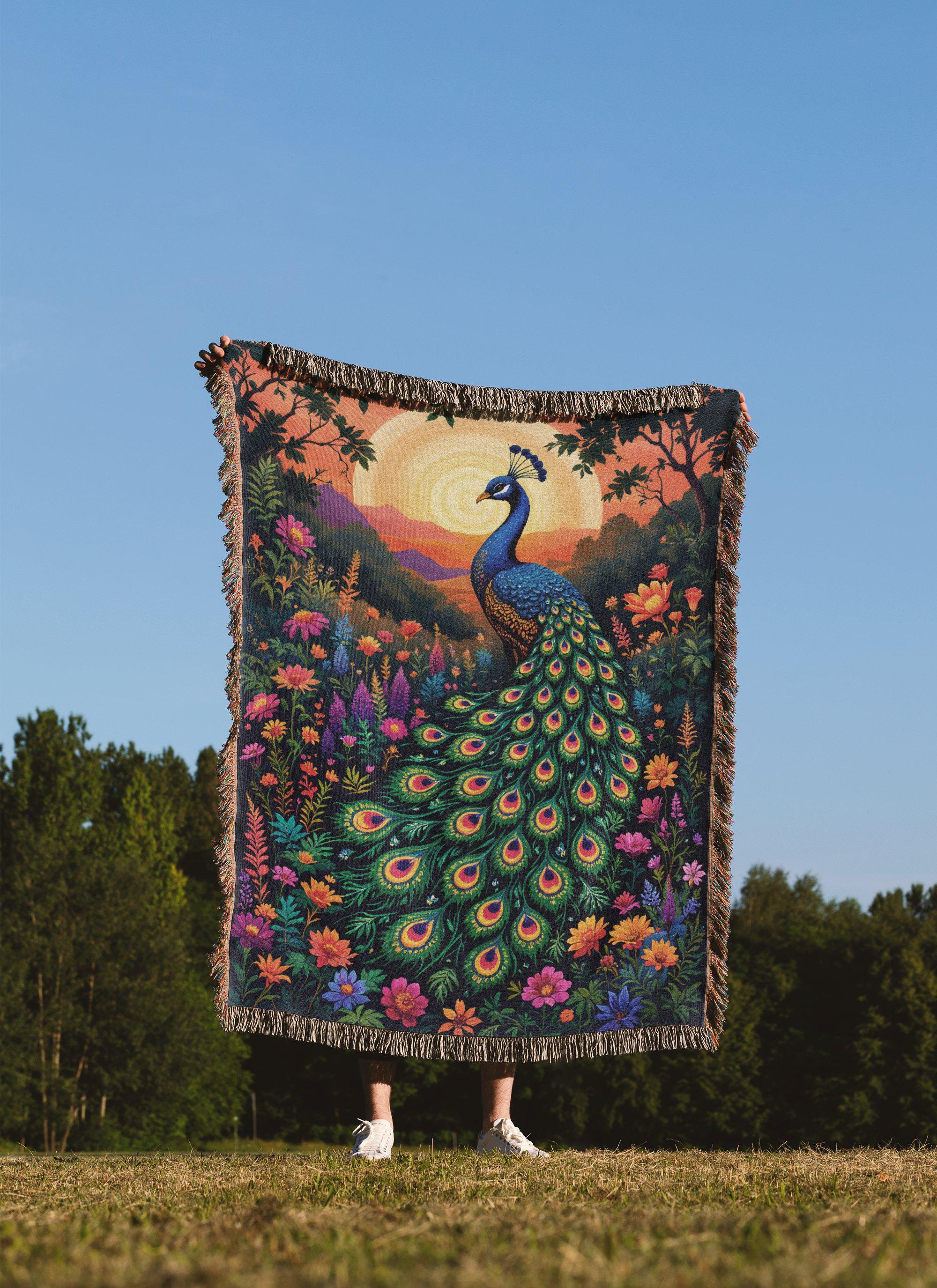 Peacock Woven Blanket: Nature Inspired Garden Scene Throw - Etsy