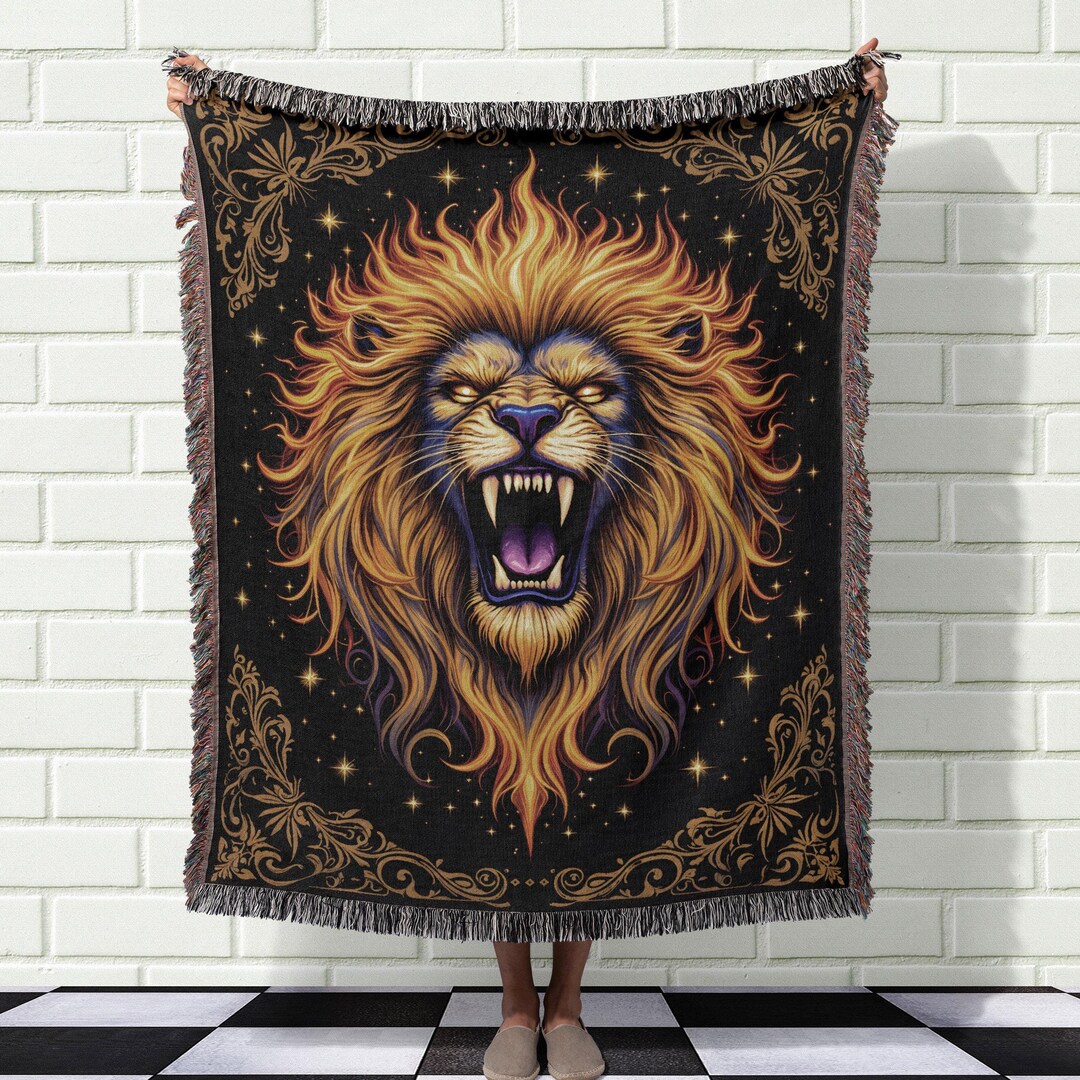 Lion Woven Blanket: Roaring Lion Design, Wildlife Art Throw - Etsy