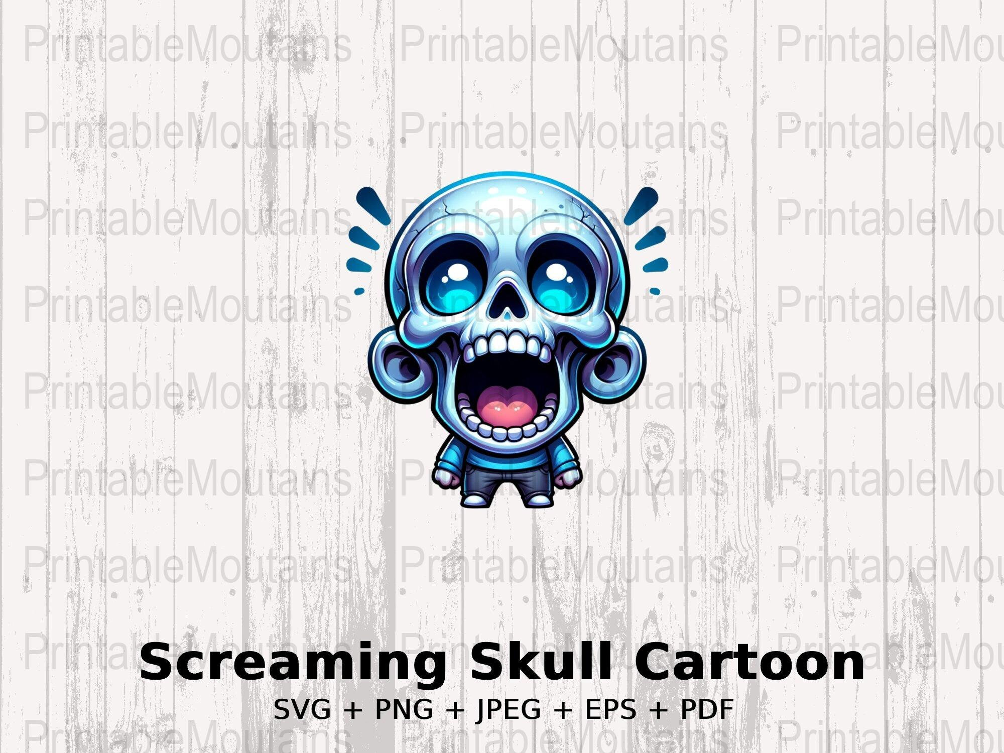 Screaming Skull Cartoon Image - Digital Download for DIY Projects ...