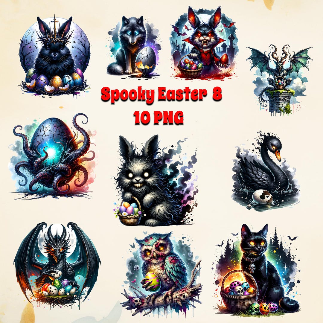 Spooky Easter PNG Bundle, Horror Easter Graphic Set, Creepy Holiday ...