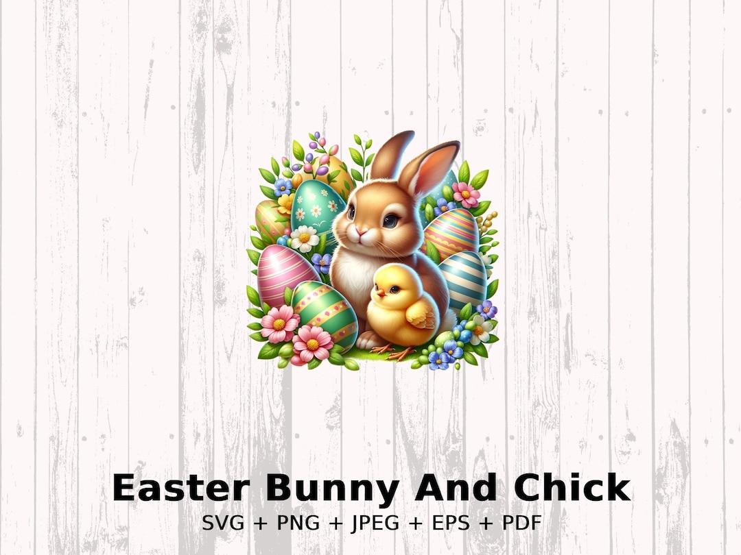 Easter Bunny and Chick Digital Image Holiday Illustration for Download ...