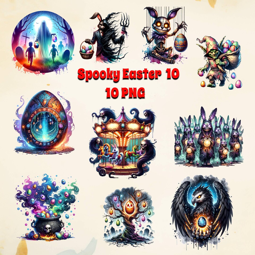 Spooky Easter PNG Bundle, Horror Easter Graphic Set, Creepy Holiday ...