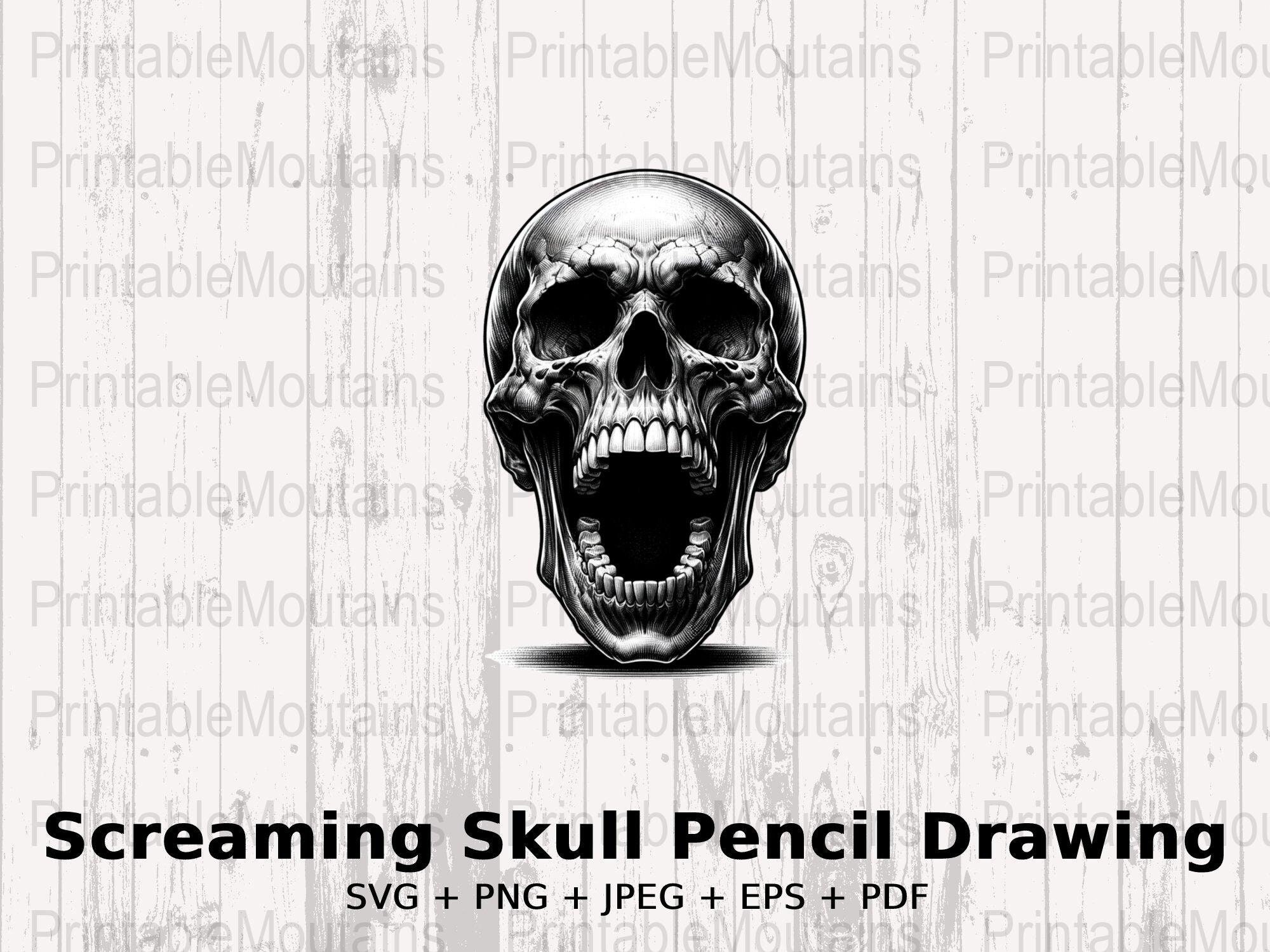 Screaming Skull Pencil Drawing Artwork, Digital Download, Goth Art ...