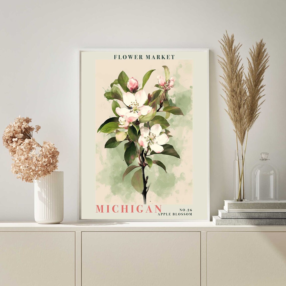 Michigan Apple Blossom Flower Market Print Poster, V4, Michigan State ...