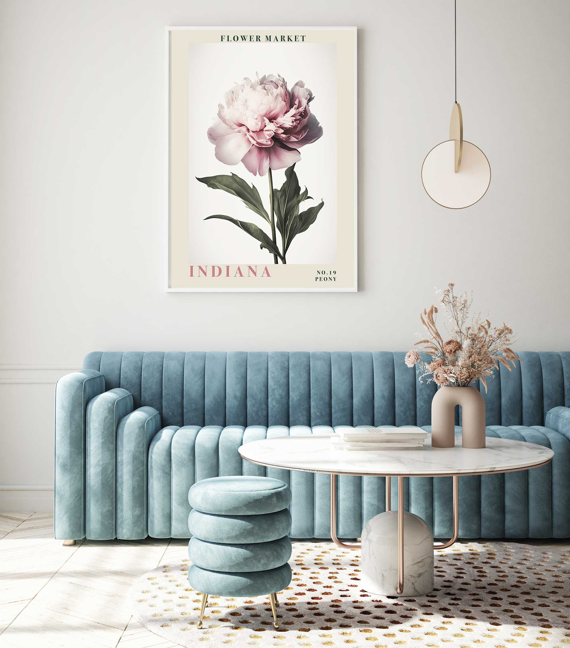 Indiana Peony Flower Market Print Poster, Version 4, Indiana State ...