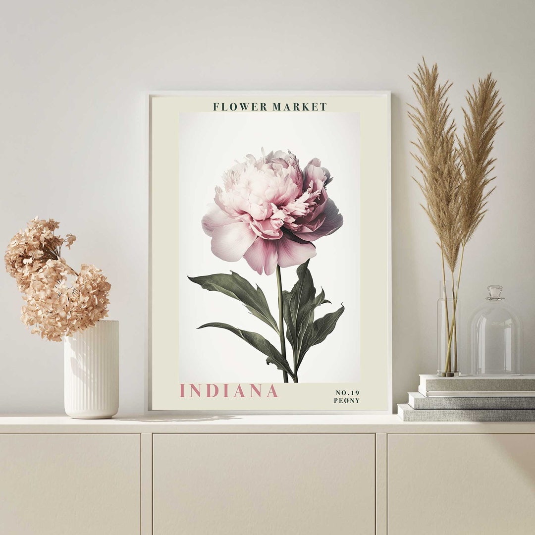 Indiana Peony Flower Market Print Poster, Version 4, Indiana State ...