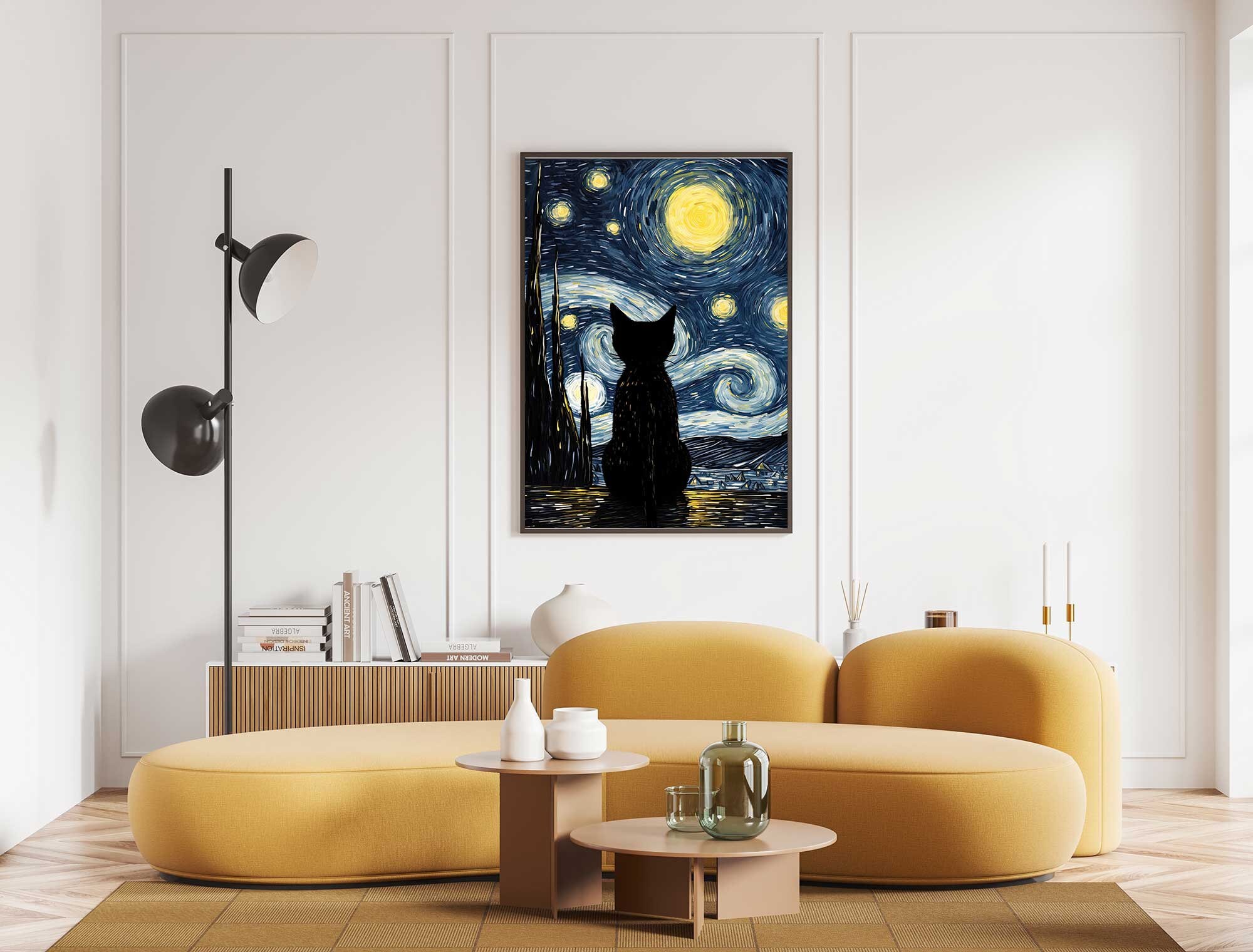 Van Gogh's the Starry Night Black Cat Printed Poster Buy One or a Set ...