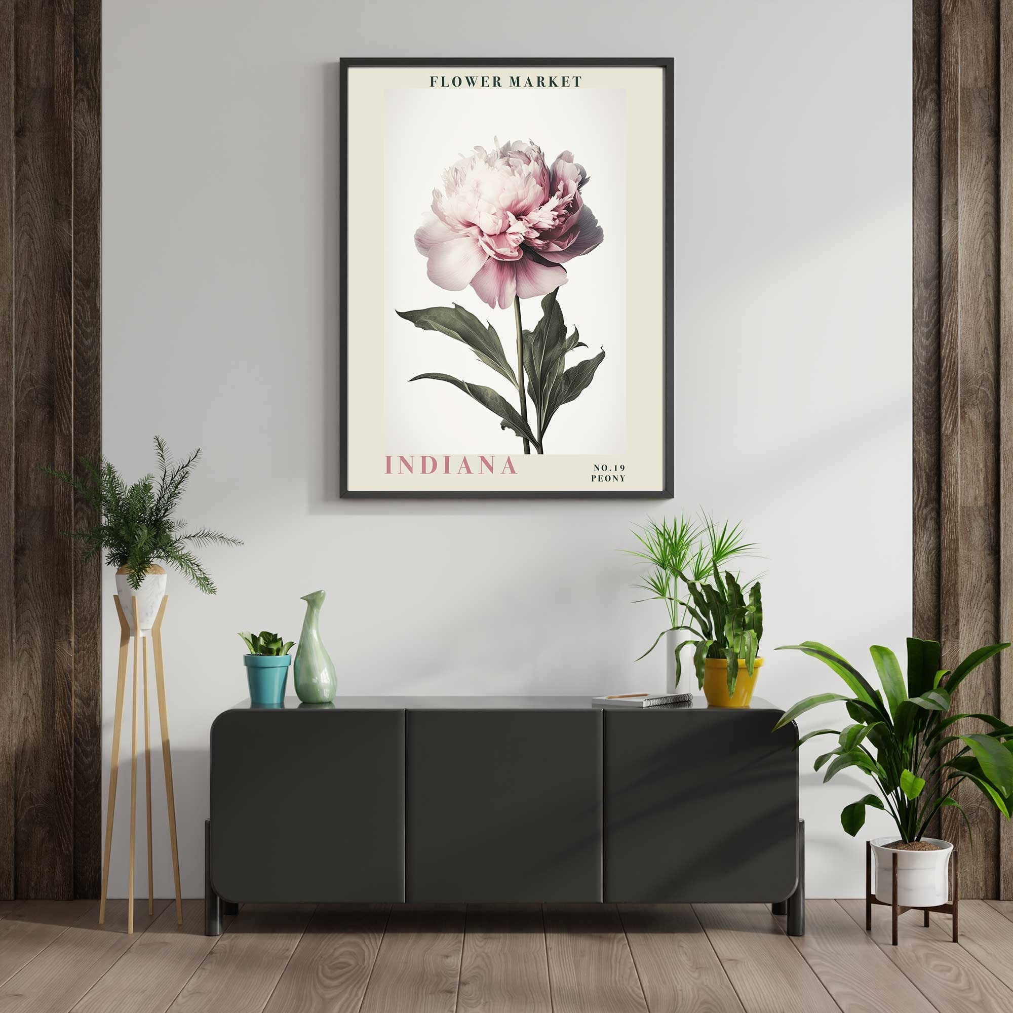 Indiana Peony Flower Market Print Poster, Version 4, Indiana State ...