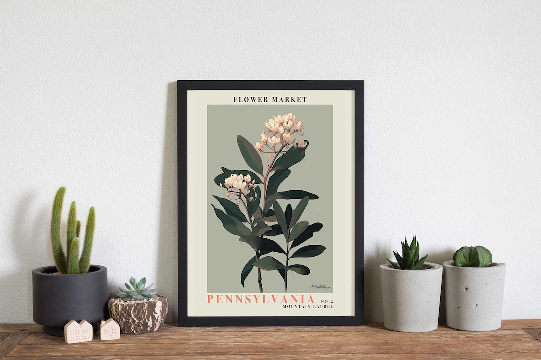 Pennsylvania Mountain Laurel Flower Market Print Poster, Version 4 ...
