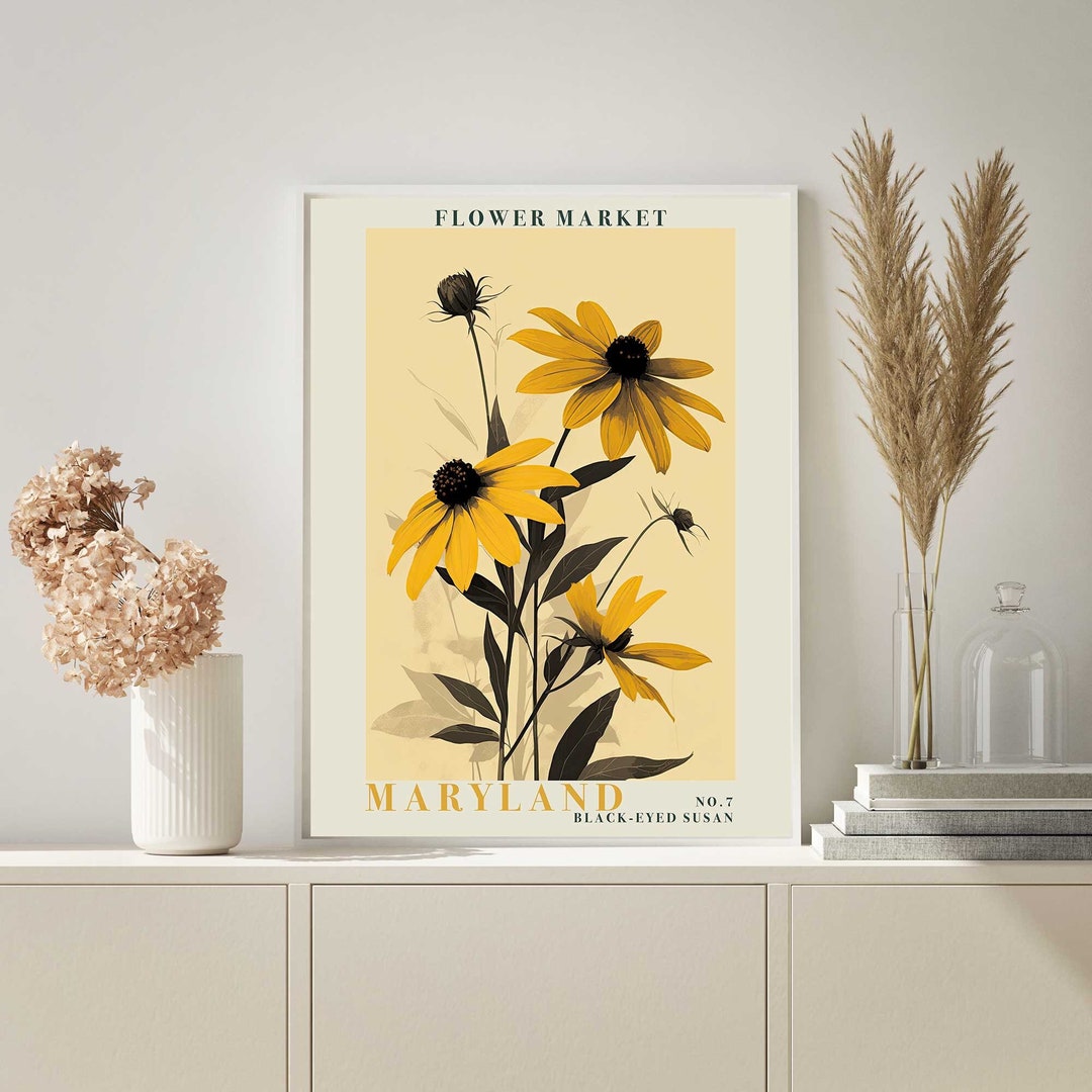Maryland Black-eyed Susan Flower Market Print Poster, Version 3 ...