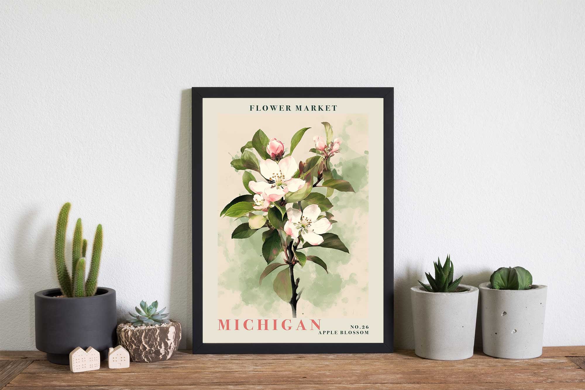 Michigan Apple Blossom Flower Market Print Poster, V4, Michigan State ...