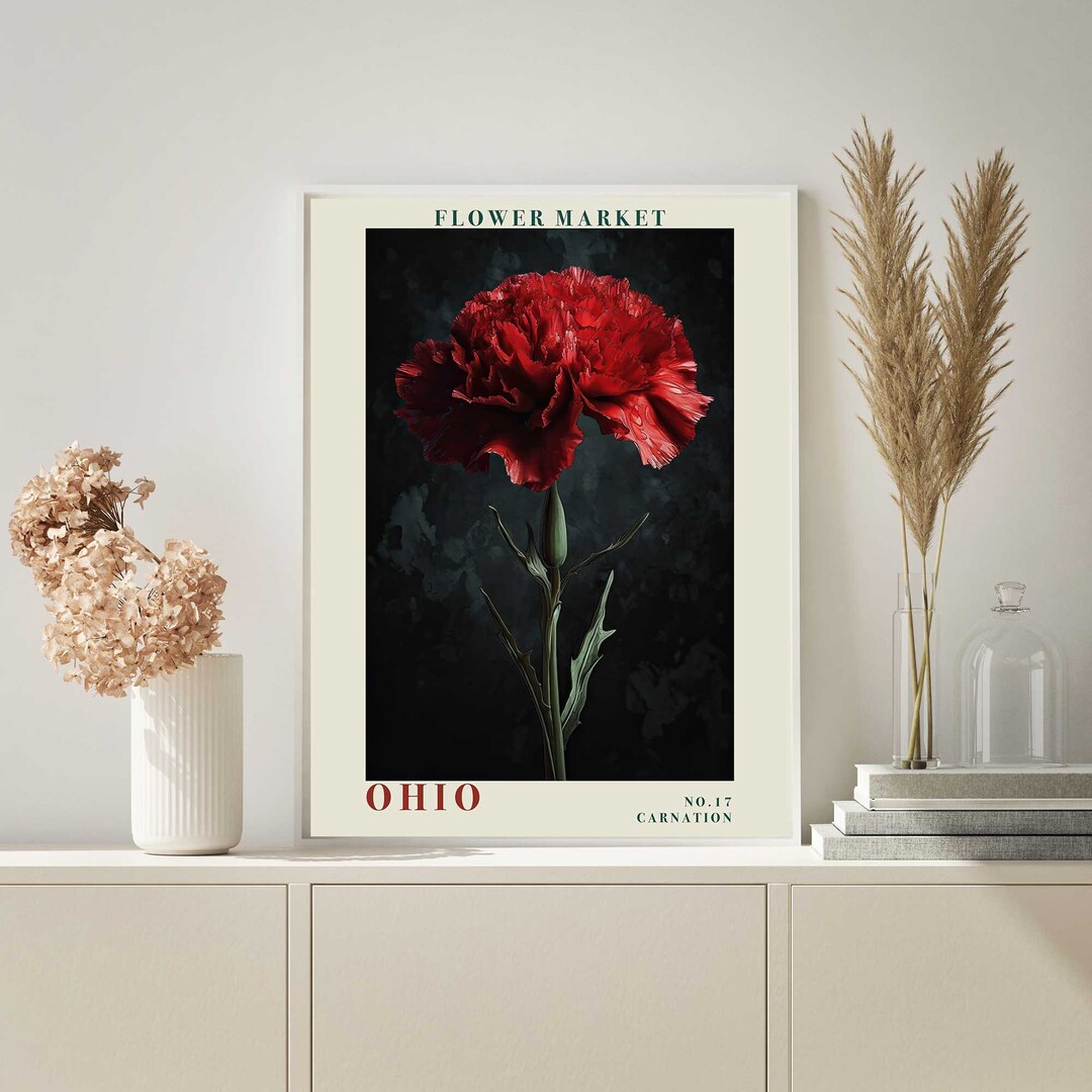 Ohio Carnation Flower Market Print Poster, Version 1, Ohio State Flower ...