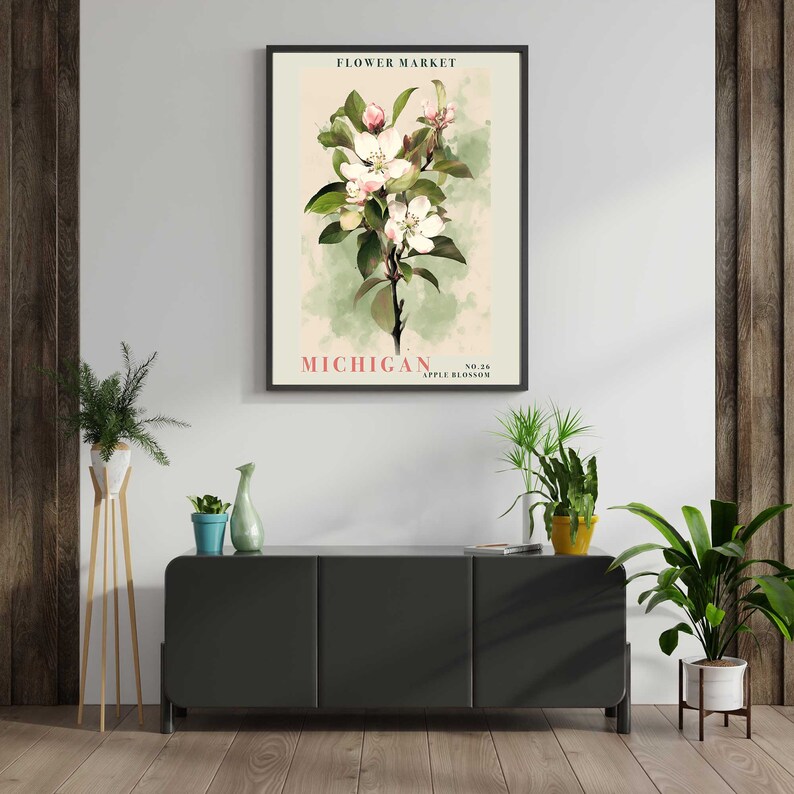 Michigan Apple Blossom Flower Market Print Poster, V4, Michigan State ...