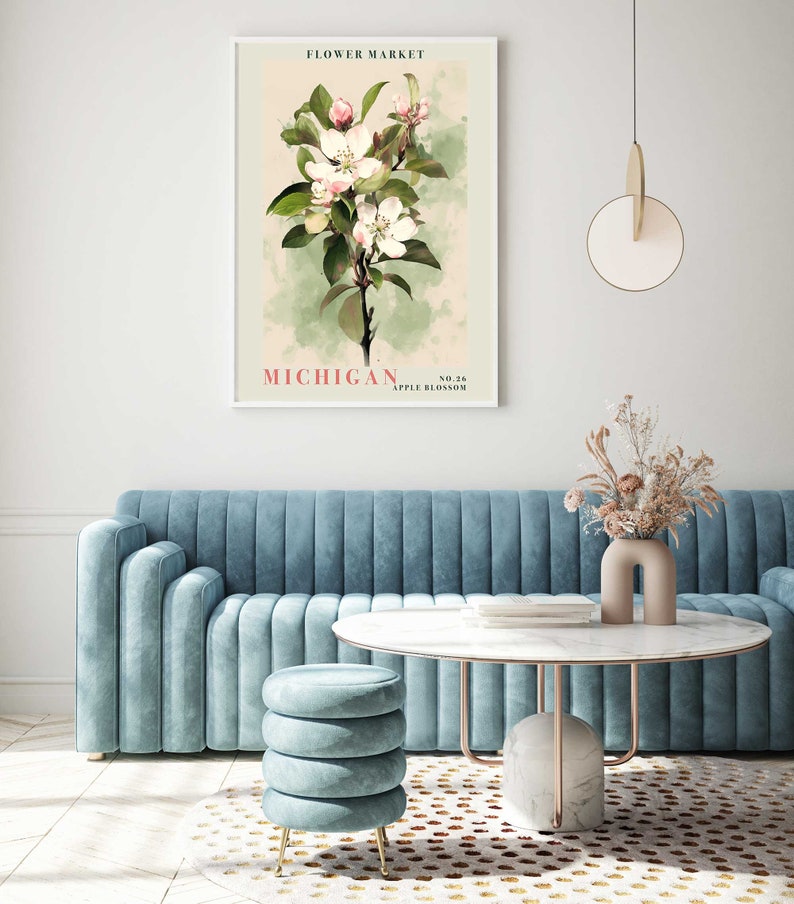 Michigan Apple Blossom Flower Market Print Poster, V4, Michigan State ...