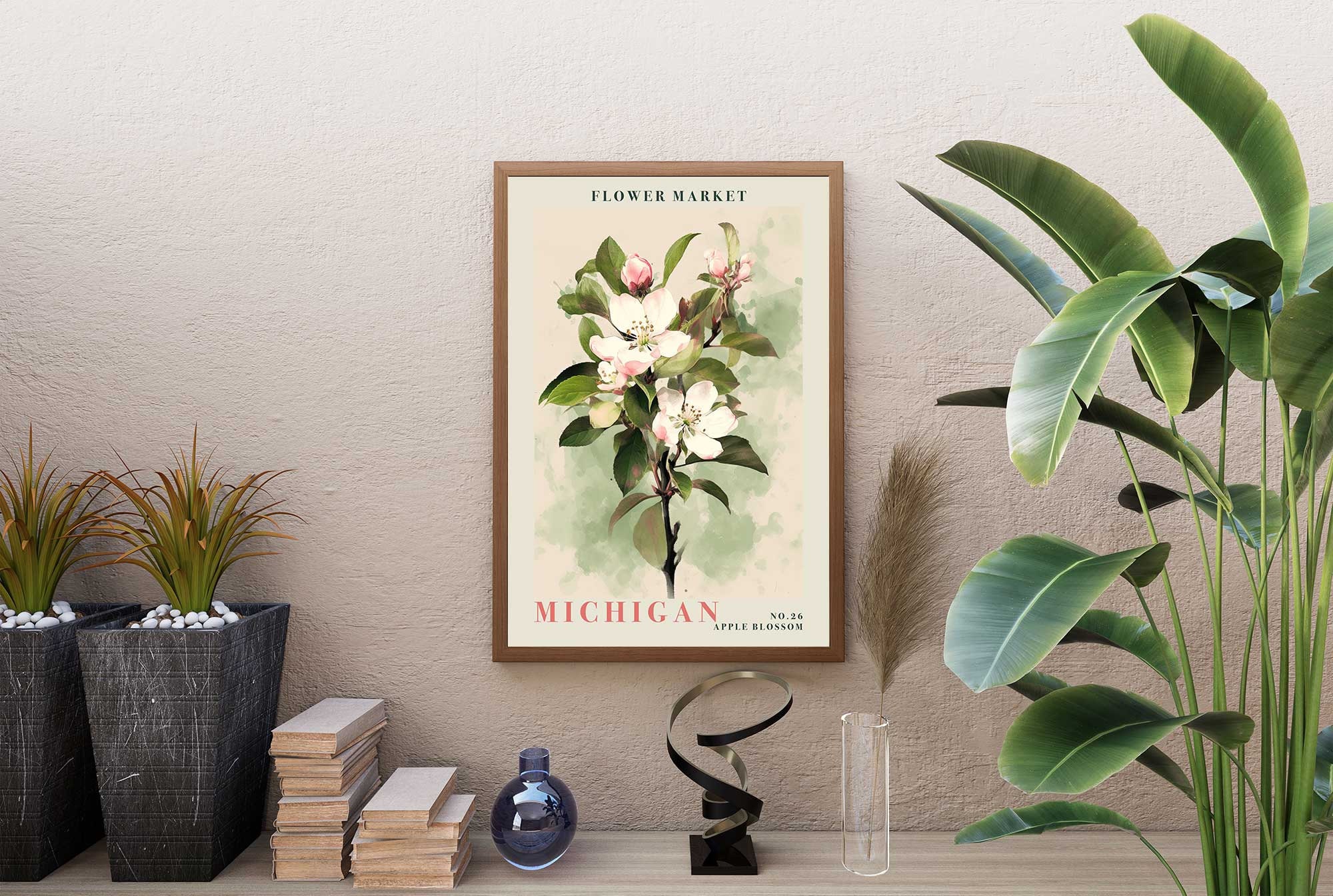 Michigan Apple Blossom Flower Market Print Poster, V4, Michigan State ...