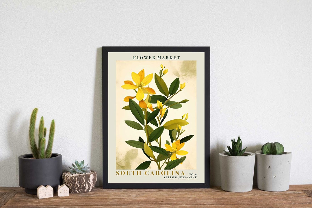 South Carolina Yellow Jessamine Flower Market Print Poster, Set of 4 ...