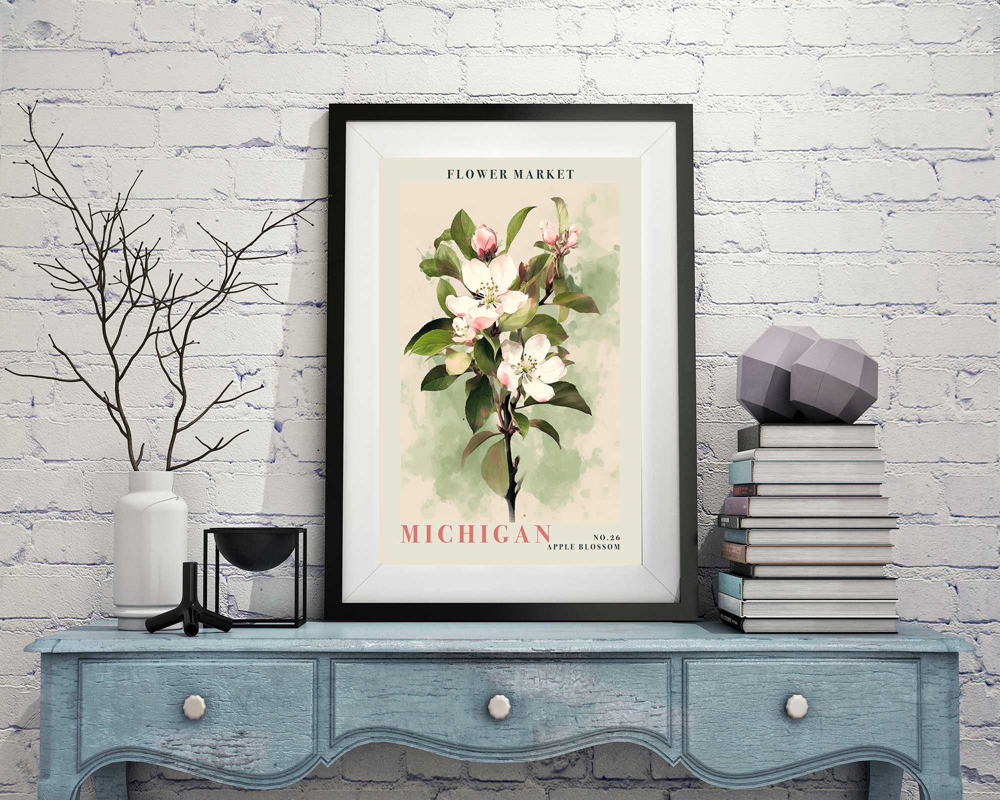 Michigan Apple Blossom Flower Market Print Poster, V4, Michigan State ...