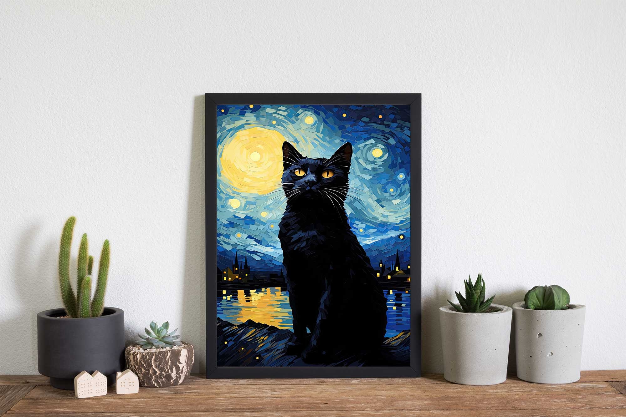 Van Gogh's the Starry Night Black Cat Printed Poster Buy One or a Set ...