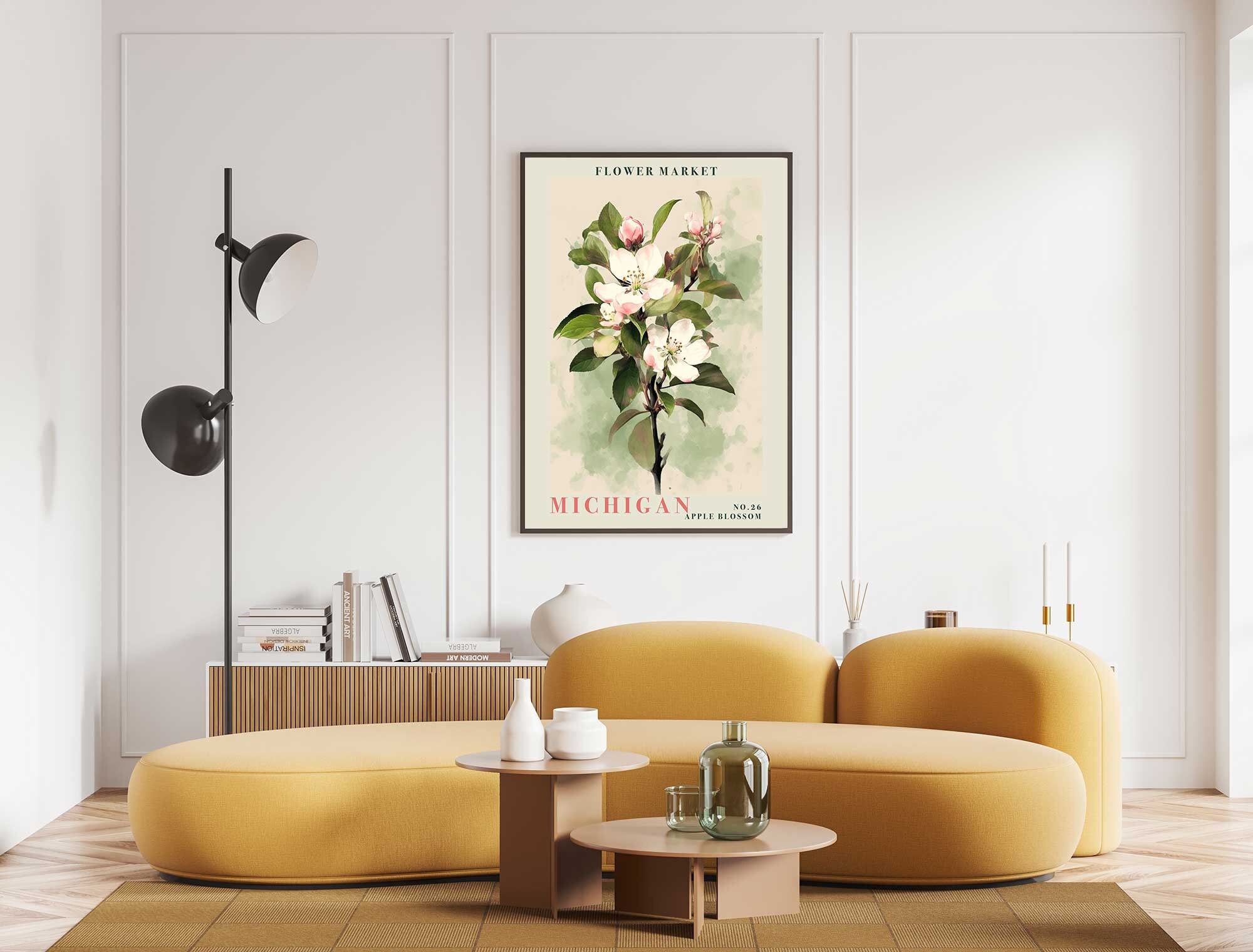 Michigan Apple Blossom Flower Market Print Poster, V4, Michigan State ...