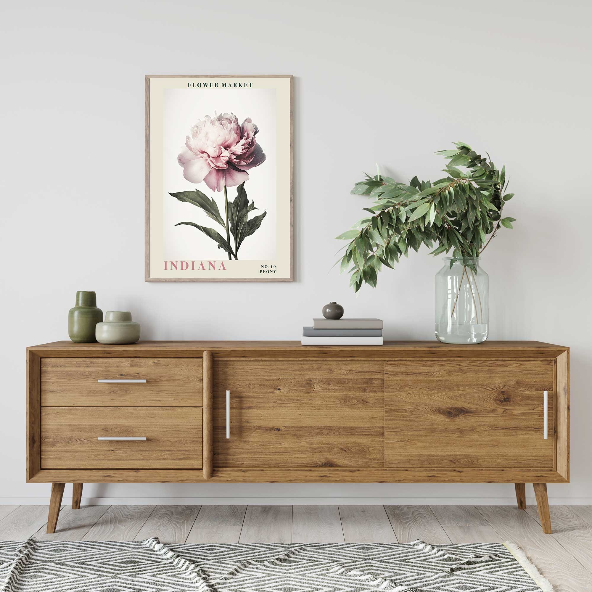 Indiana Peony Flower Market Print Poster, Version 4, Indiana State ...